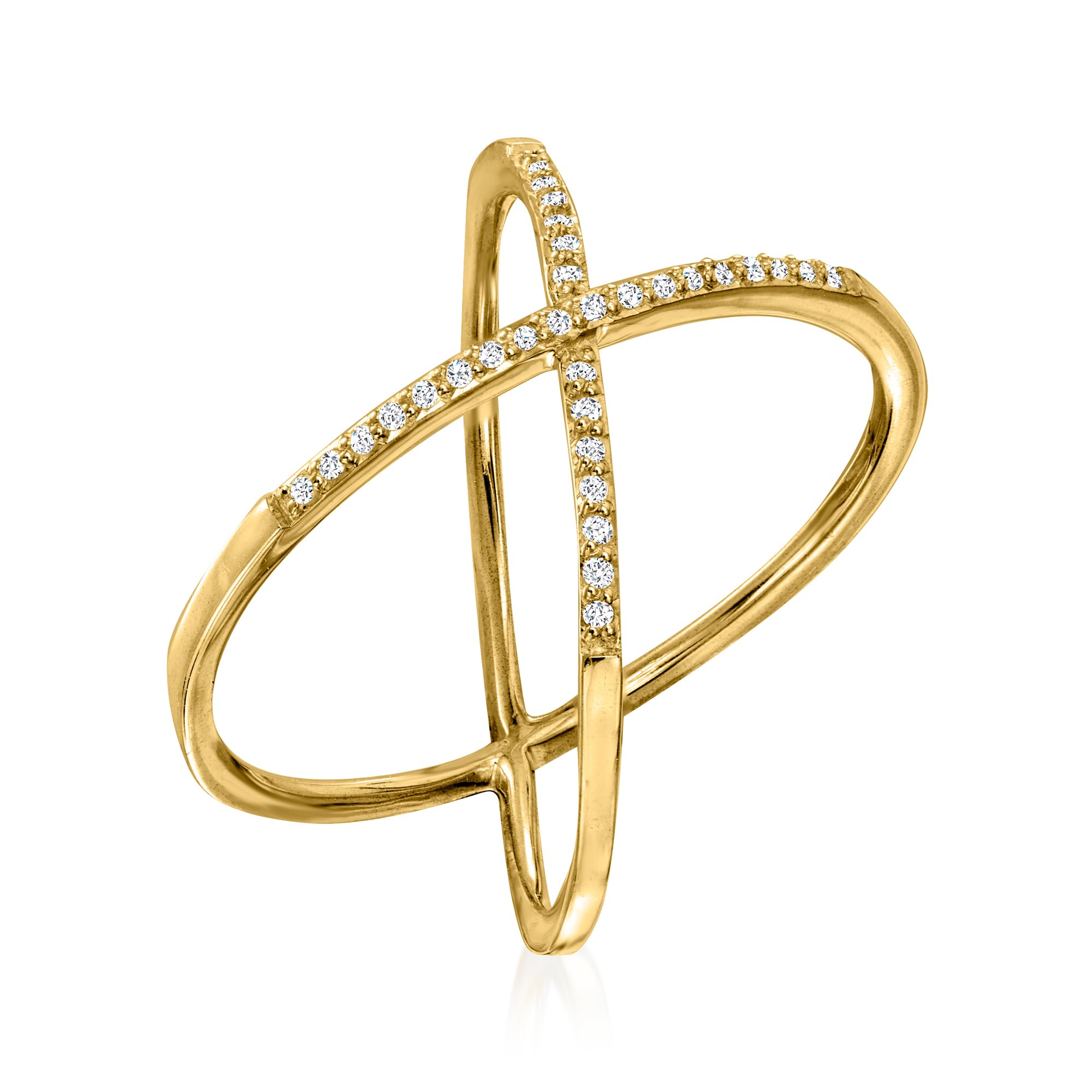Ross-Simons 0.10 ct. t.w. Diamond Crossover Ring in 18kt Yellow Gold Over Sterling. Size 10