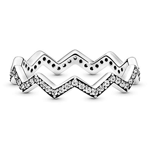 Pandora Jewelry Shimmering Zigzag Cubic Zirconia Ring in Sterling Silver, Size 4.5