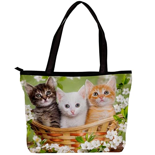 Women's Large Size Canvas Shoulder Bag Hobo Crossbody Handbag Casual Tote, Animal Three Kittens