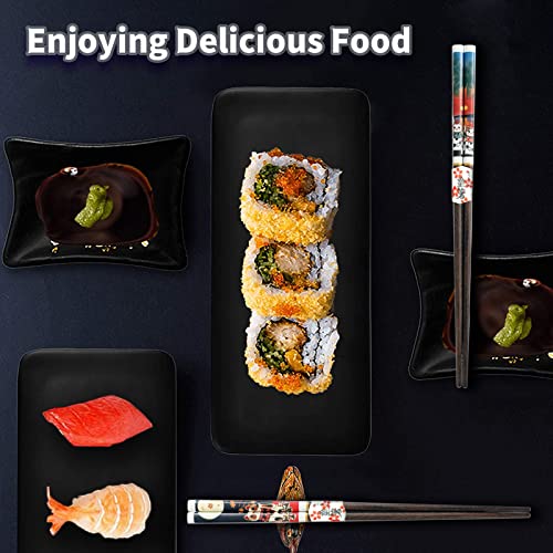 WORCAS 5 Pairs Hardwood Chopsticks Reusable, 9.0Inch/23cm Japanese Style Natural Wood Chop Stick Hand-Carved Chopstick (Anti ceramic pattern)