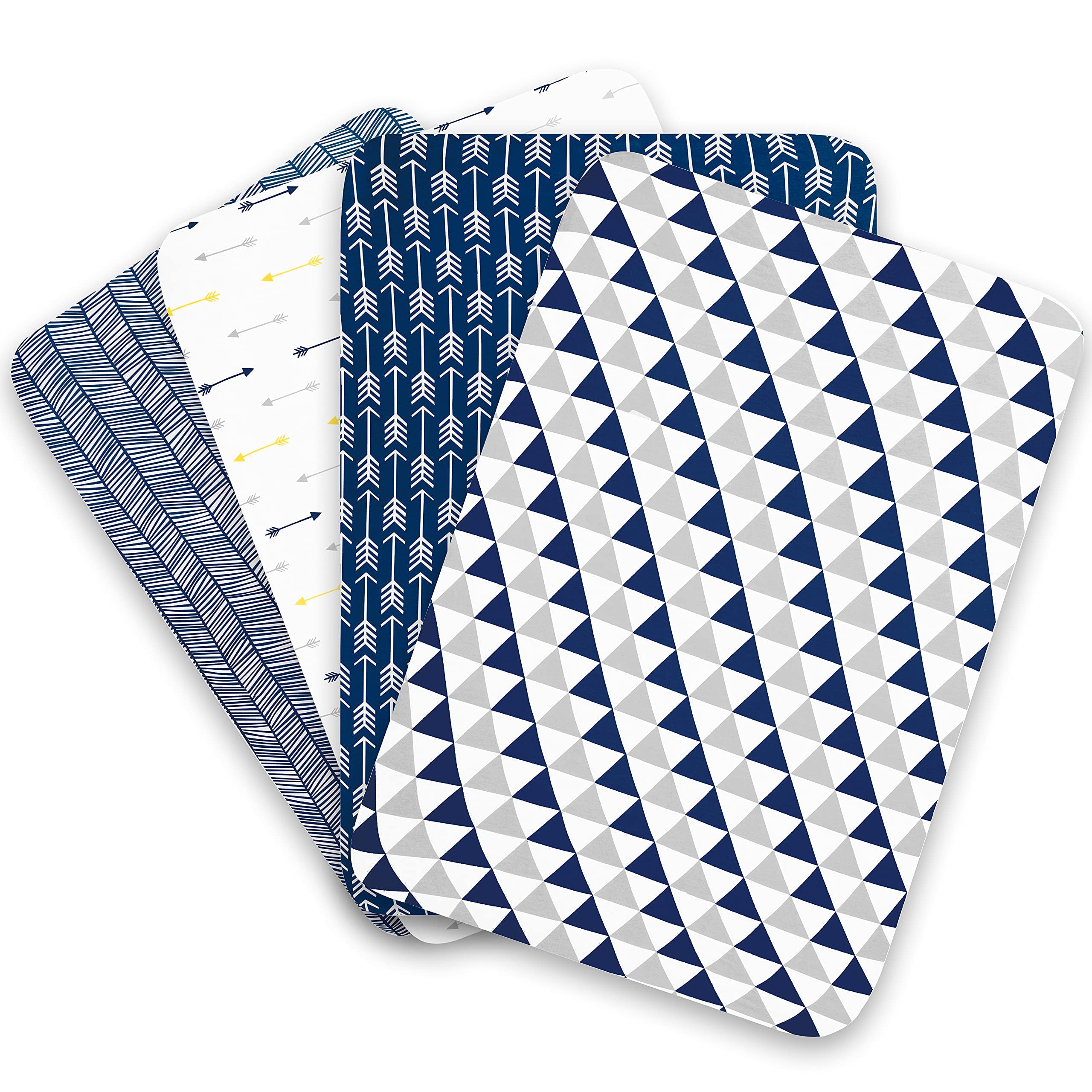 Pack n Play Sheets – Pack and Play Sheets 4 Pack – 100% Super Soft Jersey Knit Cotton Playard Mattress Sheets – Portable Playpen Sheet – Fitted Play Yard Mini Crib Sheets for Boy & Girl (24 x 38 x 5)