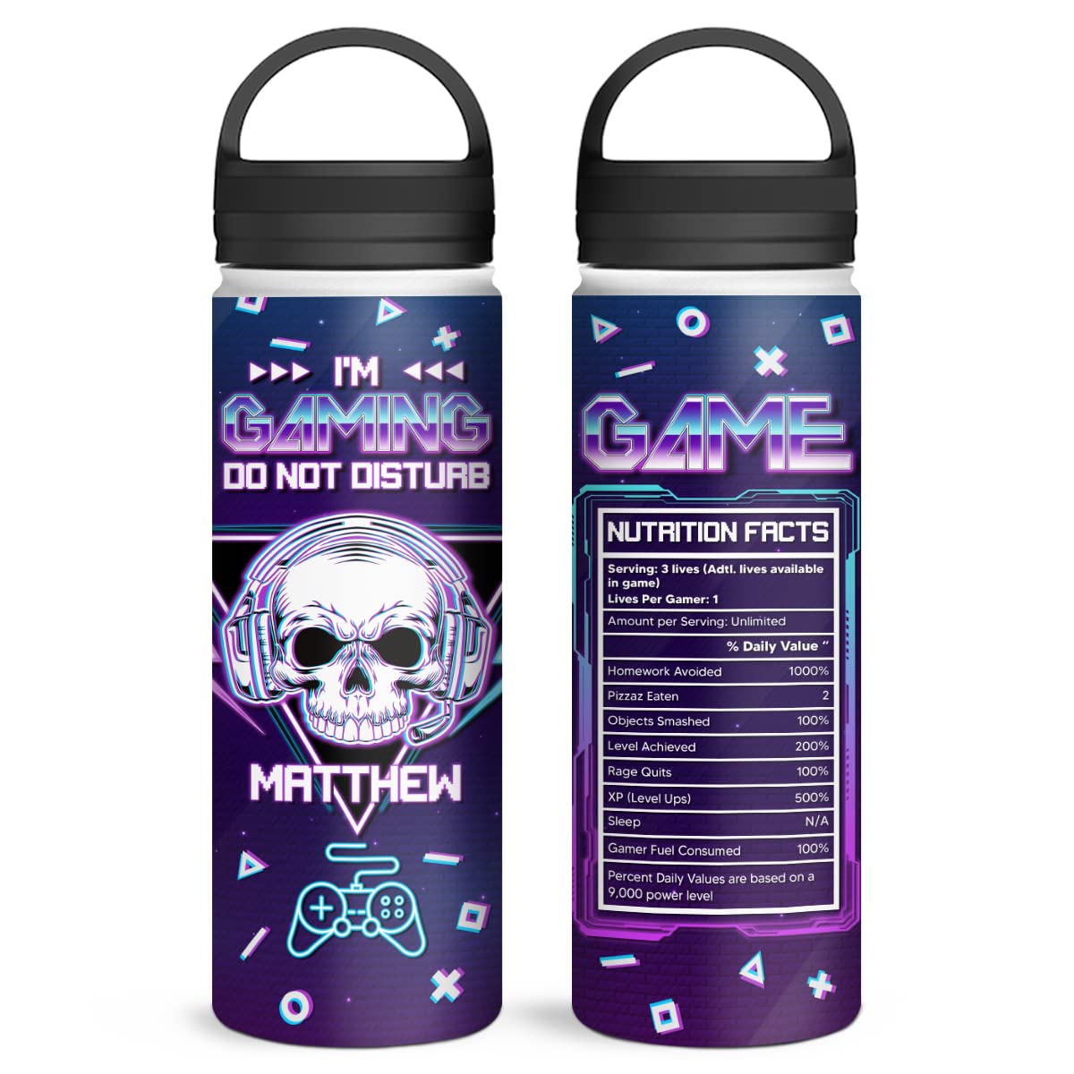winorax Gaming Gift Personalized Game Water Bottle Stainless Steel Insulated 32oz 18oz 12oz Gamer Bottles With Custom Name Gifts For Men Boys Dad Teen Boyfriend Gift For Birthday Fathers Day