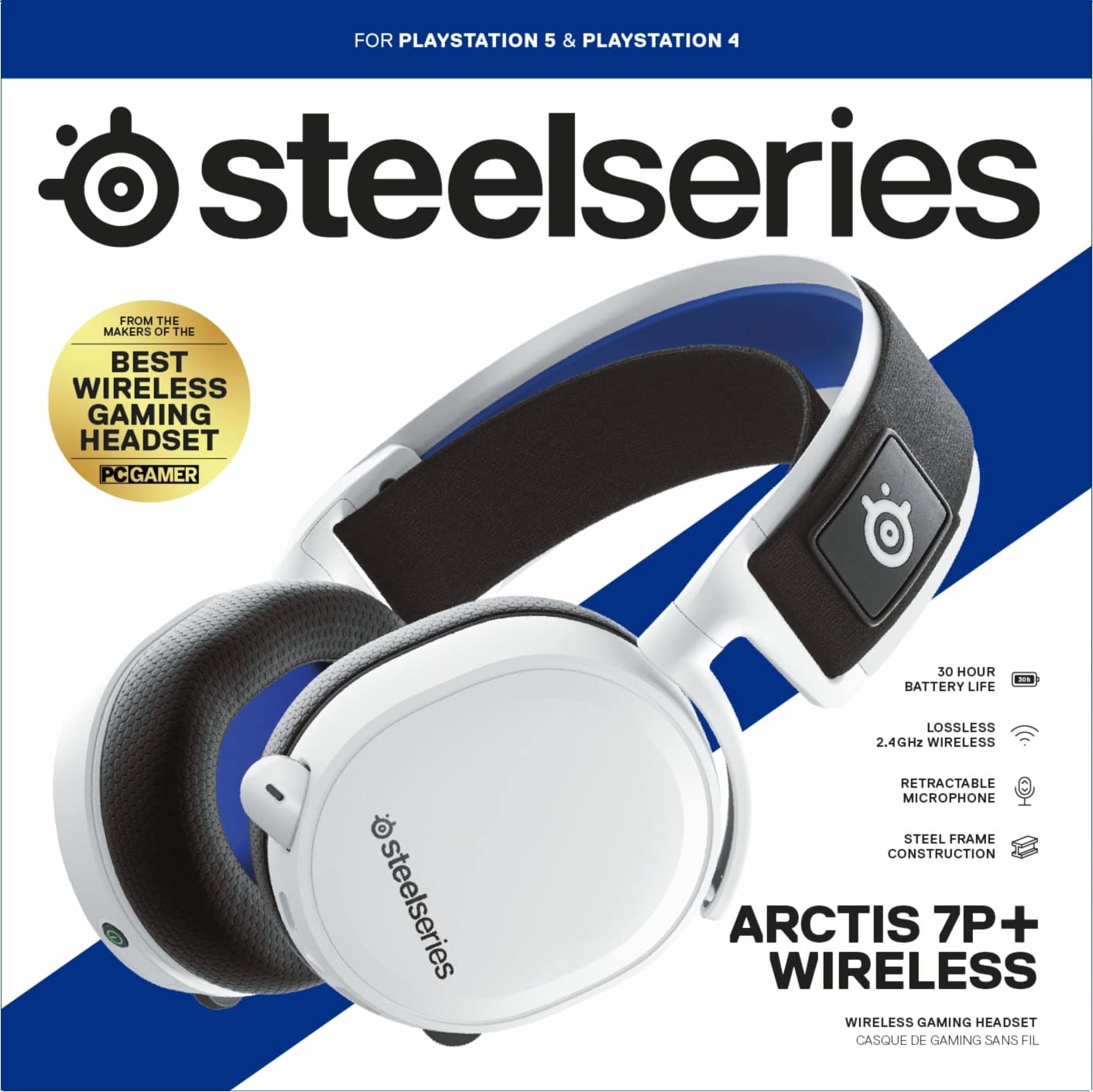 SteelSeries Arctis 7P+ Wireless Gaming Headset with Noise Cancelling Microphone for PS4, PS5 and PC - White (Renewed)