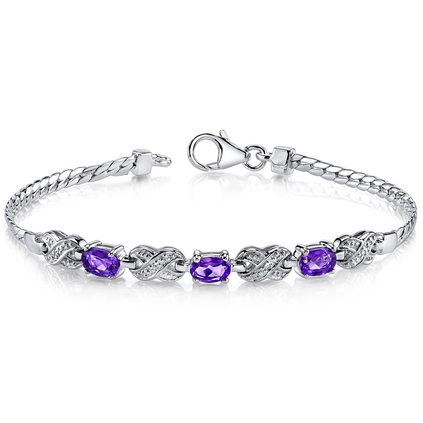 PEORA Amethyst Infinity Bracelet for Women 925 Sterling Silver, Natural Gemstone, 1.25 Carats total Oval Shape 6x4mm, 7 1/4 inch length