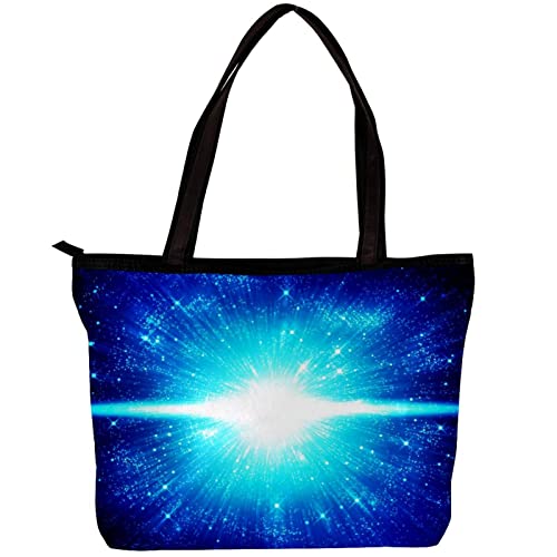 Women's Large Size Canvas Shoulder Bag Hobo Crossbody Handbag Casual Tote, Blue Universe Stars Galaxy