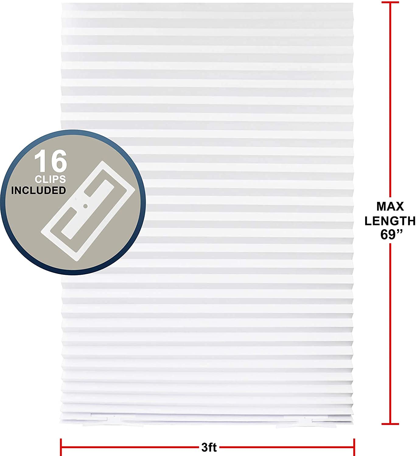 Mirrotek Pleated Window Paper Shades Light Filtering Blinds White 36" x 69" (Pack of 6 Temporary Blinds),MT1050