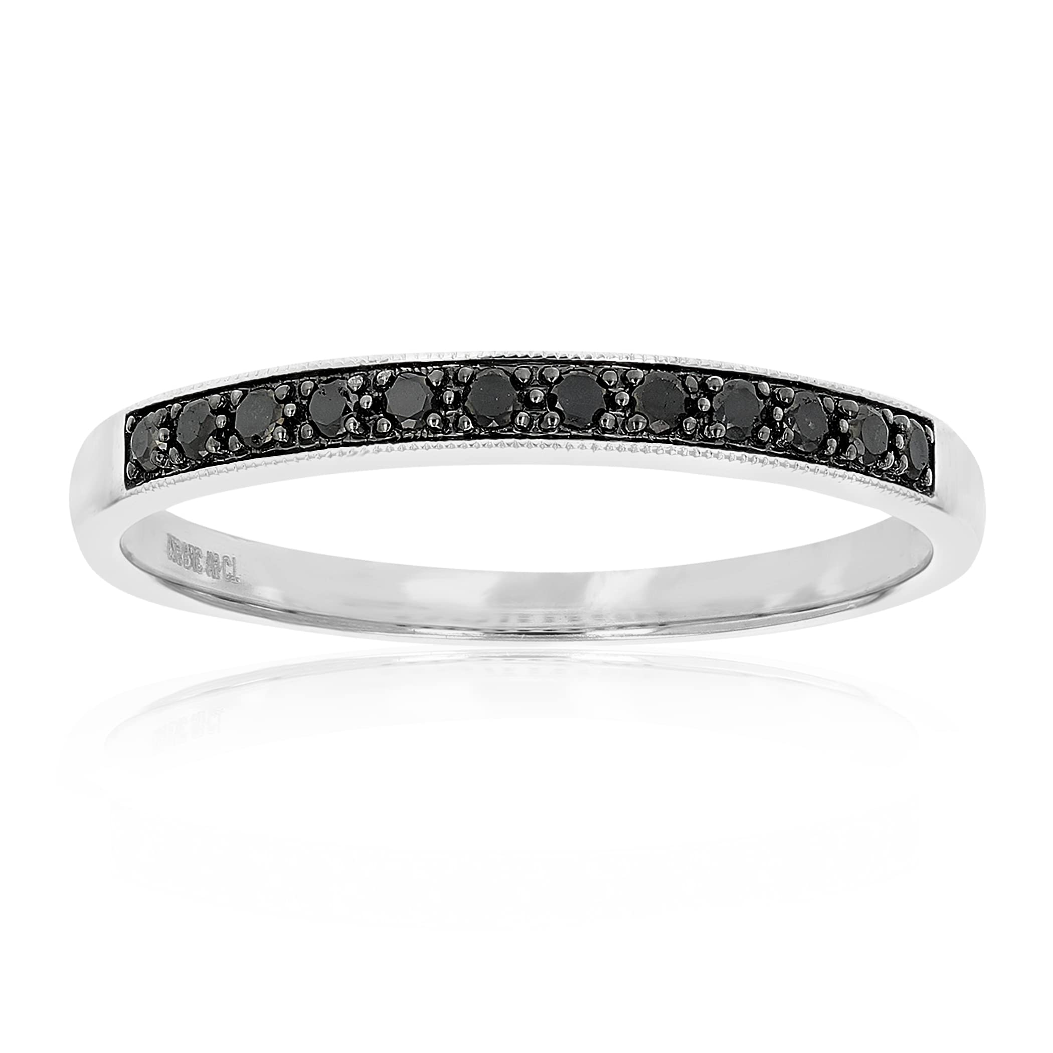 Vir Jewels 1/5 cttw Black Diamond Wedding Band in .925 Sterling Silver with Milgrain Size 8