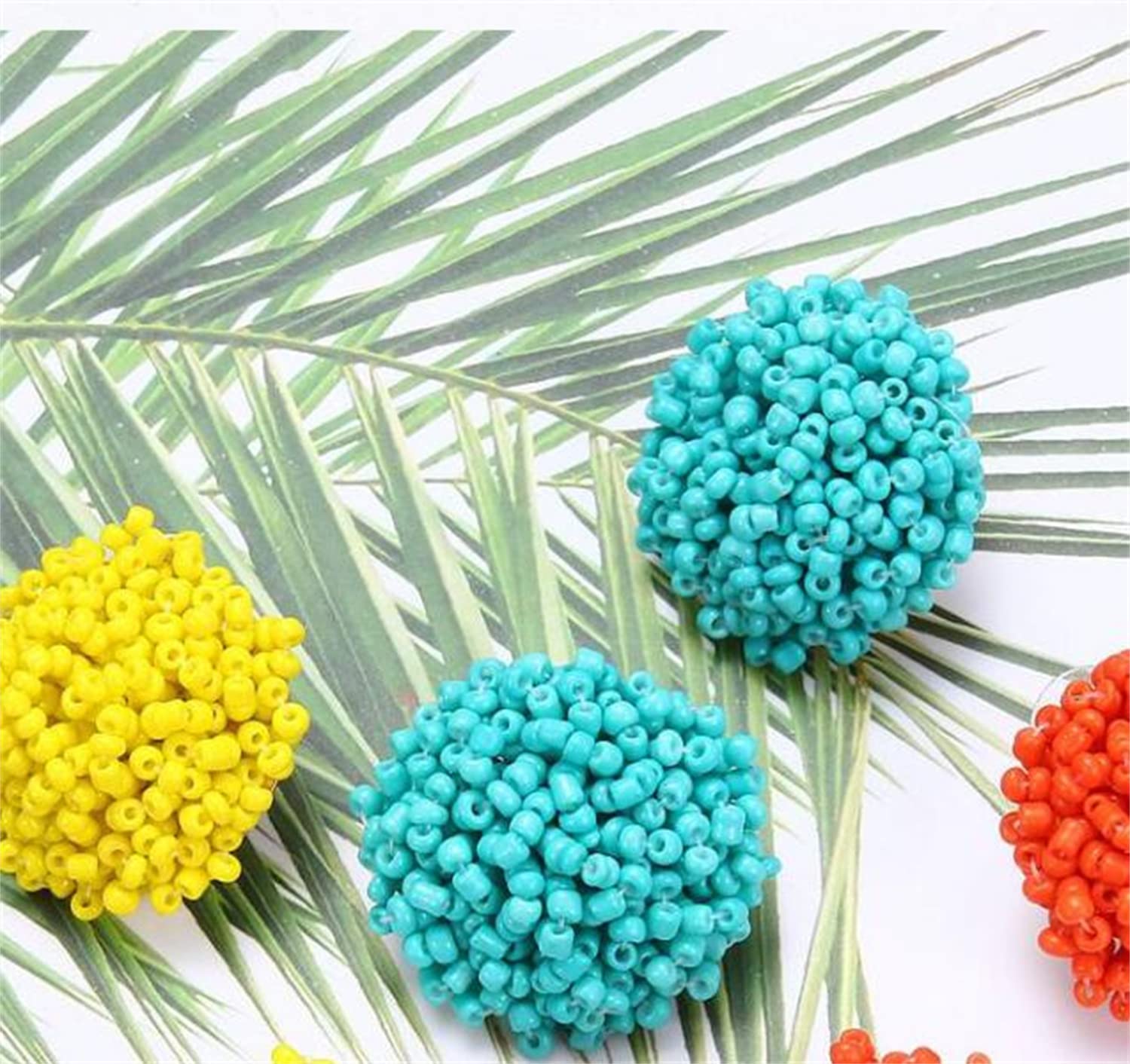 Wiipu 12 Pairs Seed Beaded Stud Earrings Resin Bead Earrings For Women Bohemian Statement Cluster Rainbow Seed Beads Big Round Earrings