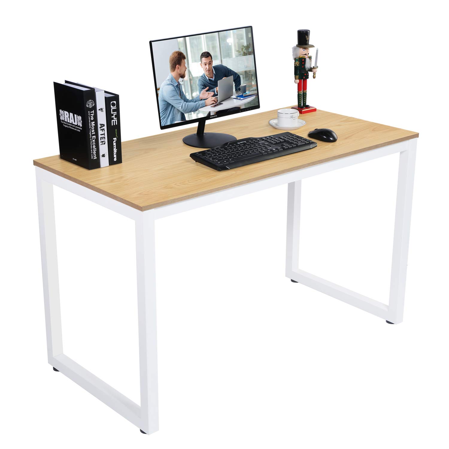 Ptoulemy Computer Office Desk 47" Study Writing Table Desk for Home Office Thick Metal Frame PC Desk Modern Simple Style(Oak)