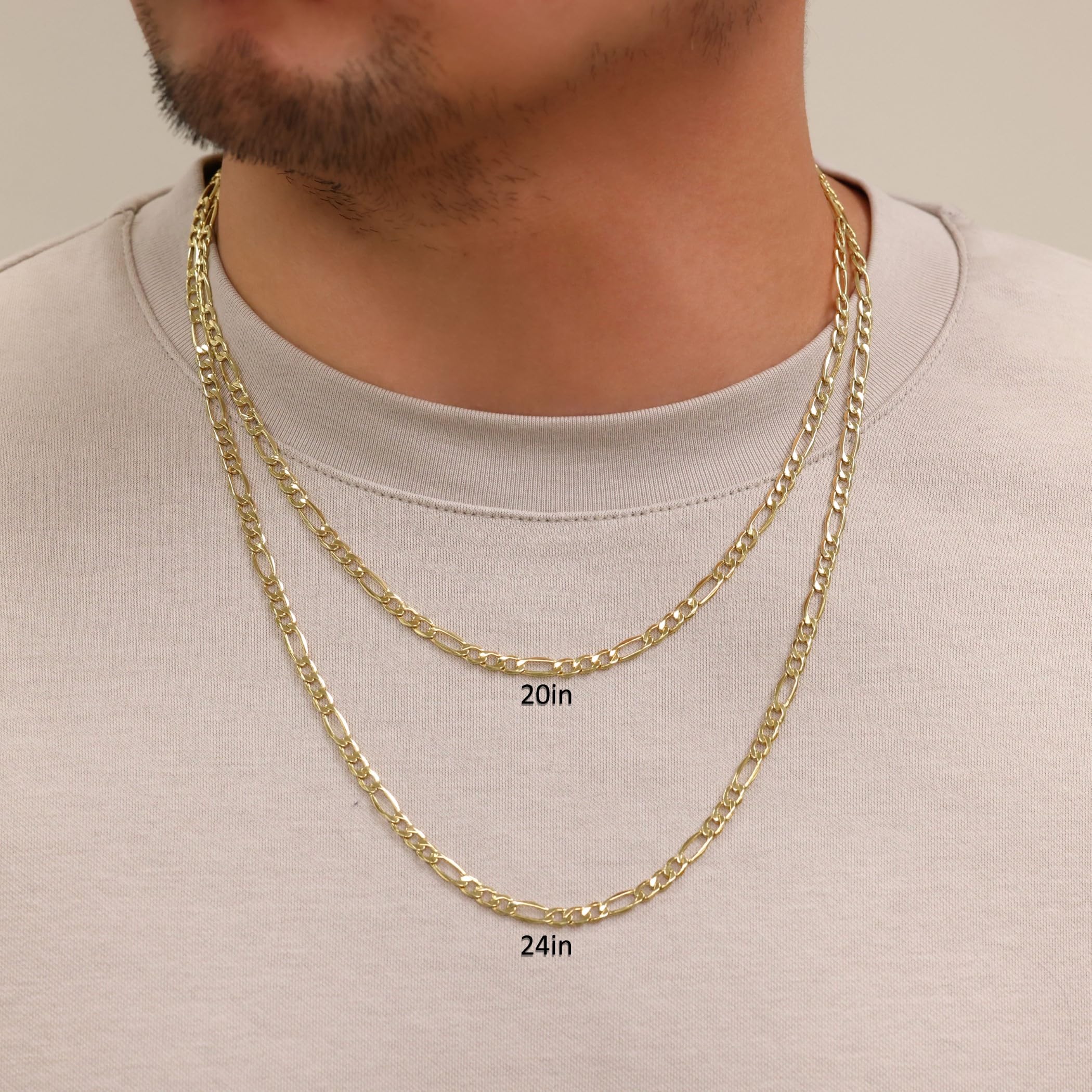 Nuragold 10k Yellow Gold 4.5mm Figaro Chain Link Pendant Necklace, Mens Womens Jewelry 16" 18" 20" 22" 24" 26" 28" 30"