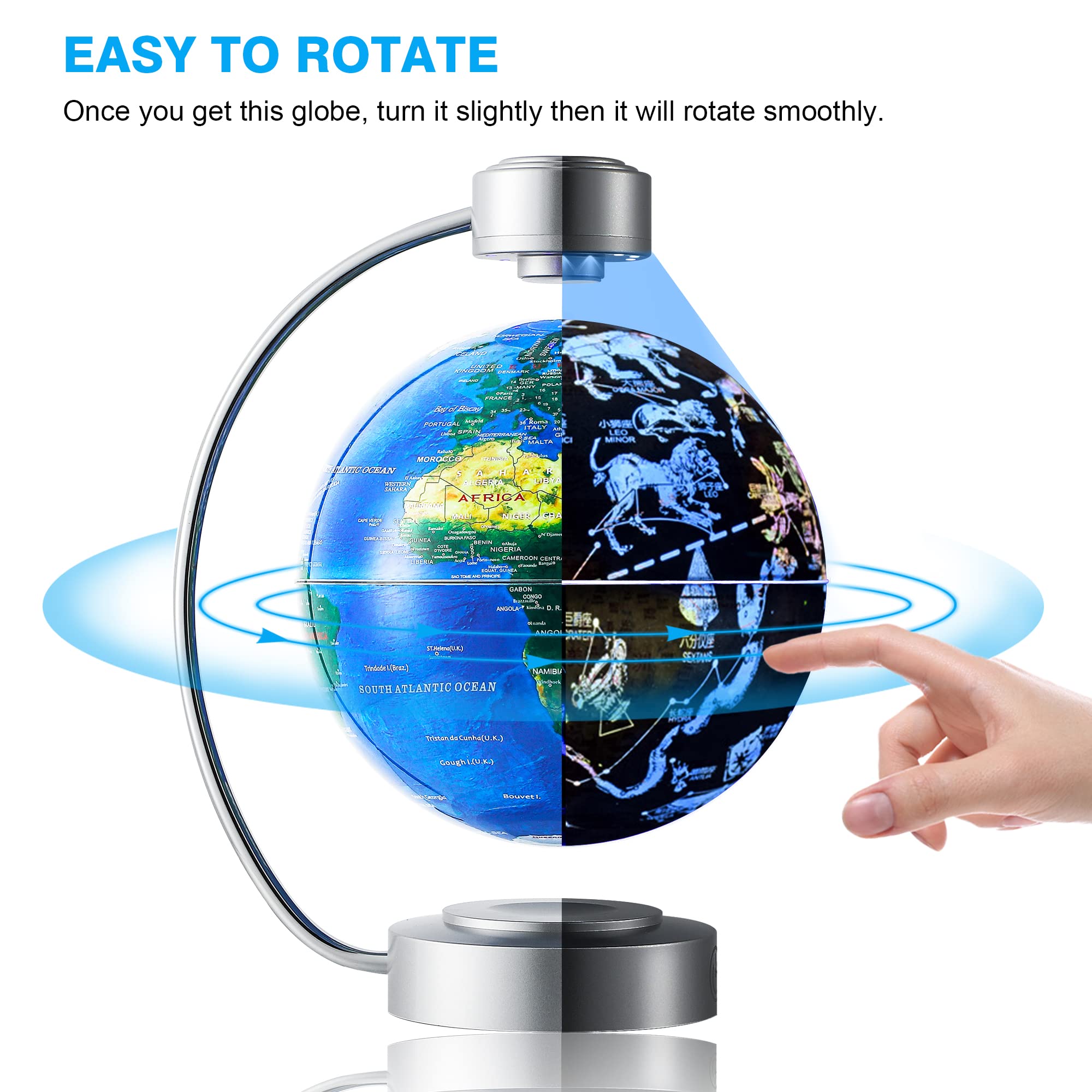 Spolehli Magnetic Levitation Globe, 8 Inch Floating Constellation Globe with LED Lights, World Map Globe at Day Constellation Light at Night, Good Gifts for Students Teachers Birthday Gift Present
