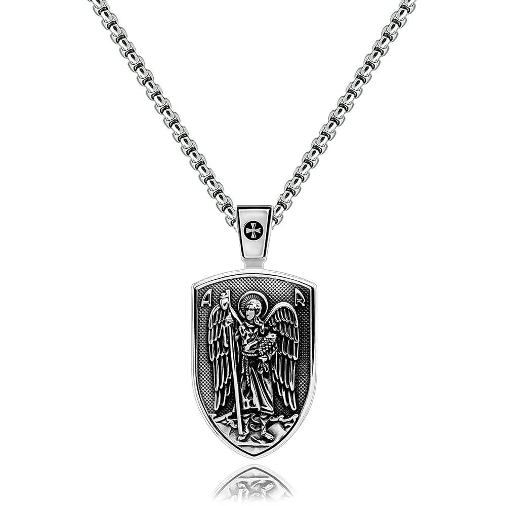 VENICEBEEĀ® Archangel St. Raphael Protect Us Medal Saint Healer Angel Christian Amulet Solid 925 Sterling Silver Pendant Necklace + Velvet Pouch, Polishing Cloth, Fine Gift Box