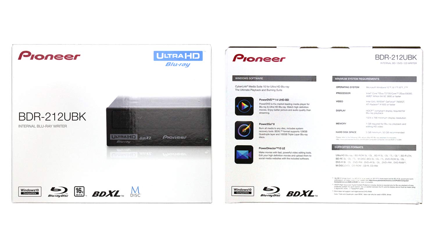 Produplicator Pioneer BDR-212UBK Internal 16x Blu-ray Writer Drive Bundle with Cyberlink Burning Software, SATA Cable and Mounting Screws - Burns CD DVD BD DL BDXL Discs