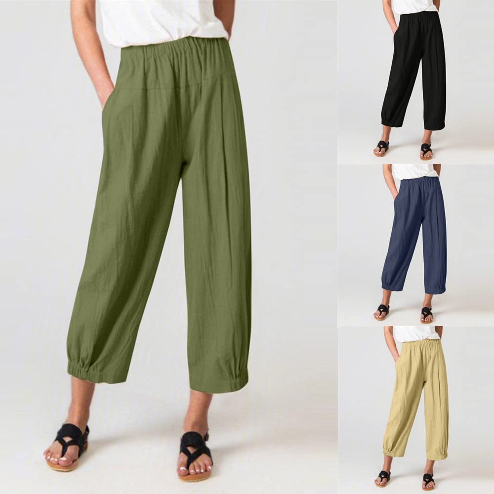 WROLEM Womens Capri Yoga Pants Wide Leg Loose Lounge Capris Sweatpants with Pockets Khaki L