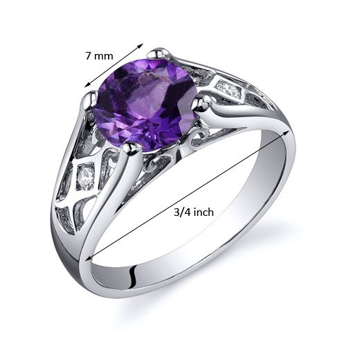 PEORA Amethyst Cathedral Solitaire Ring for Women 925 Sterling Silver, Natural Gemstone Birthstone, 1.25 Carats Round Shape 7mm, Size 9