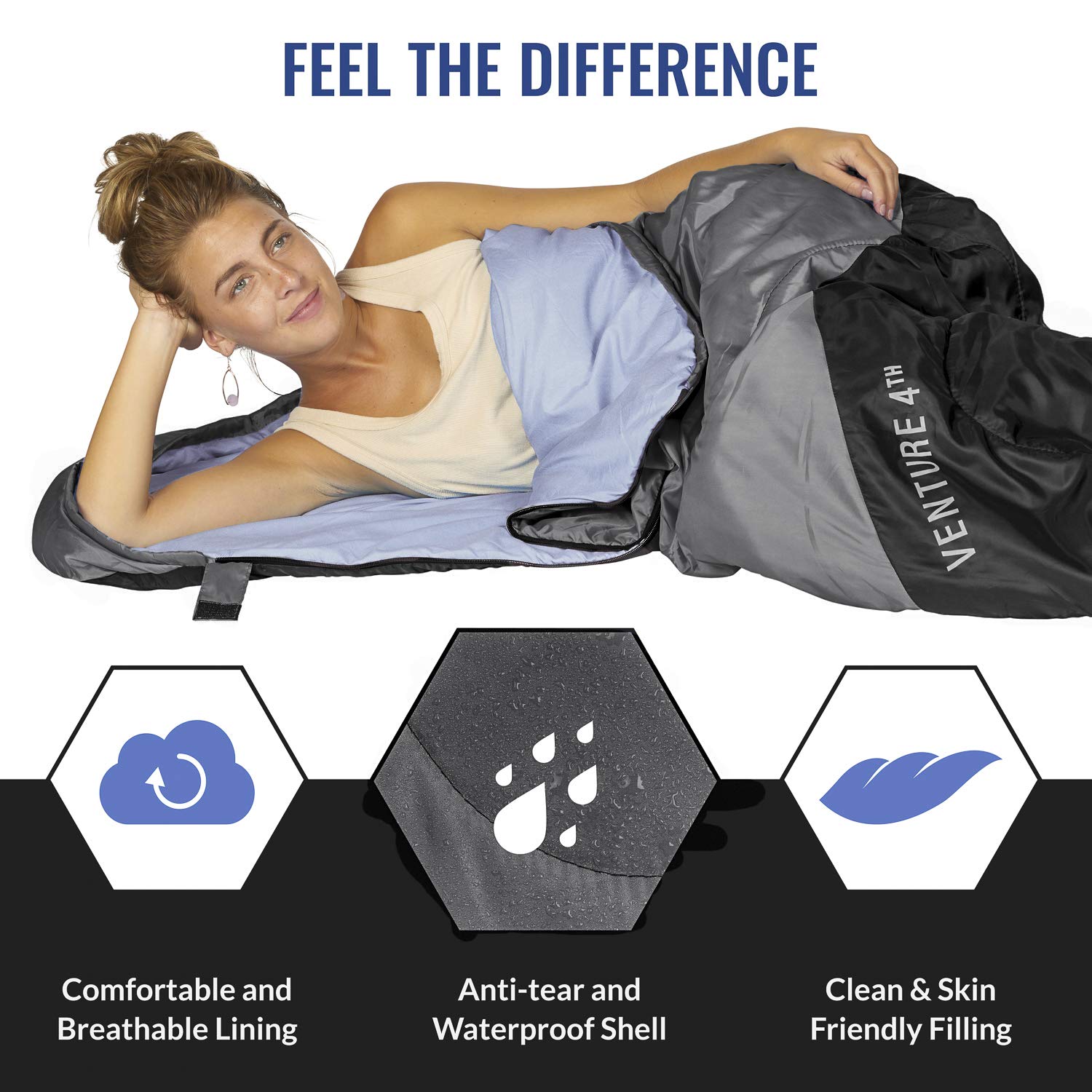 VENTURE 4TH Backpacking Warm Sleeping Bag with Self Inflating Sleeping Pad for Adults & Kids – Ideal for Hiking, Camping & Outdoor Adventures