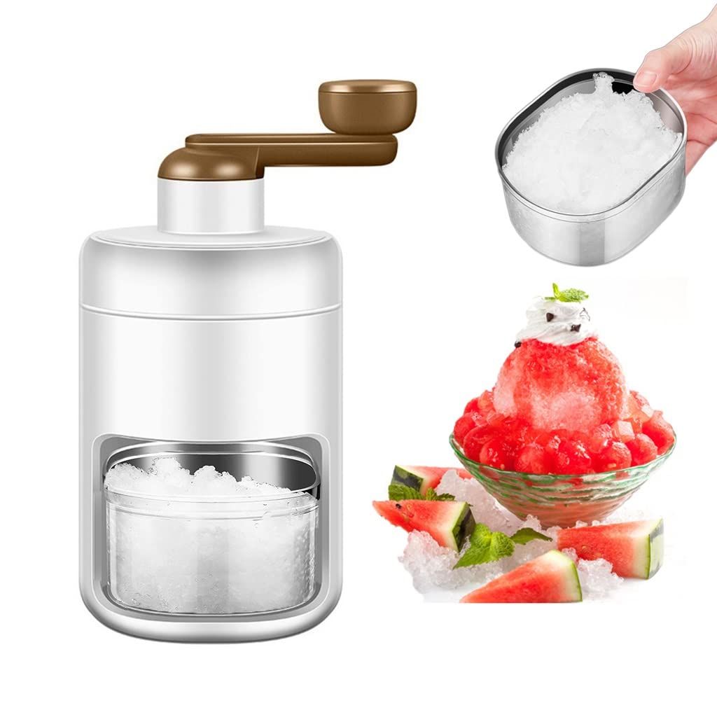 Shaved Ice Snow Cone Machine Portable Ice Crusher Manual Crushed Ice Crusher Shaver with Ice Bowl Ice Shaver Machine for Home Use,Slushie Machine with Ice Cube Tray