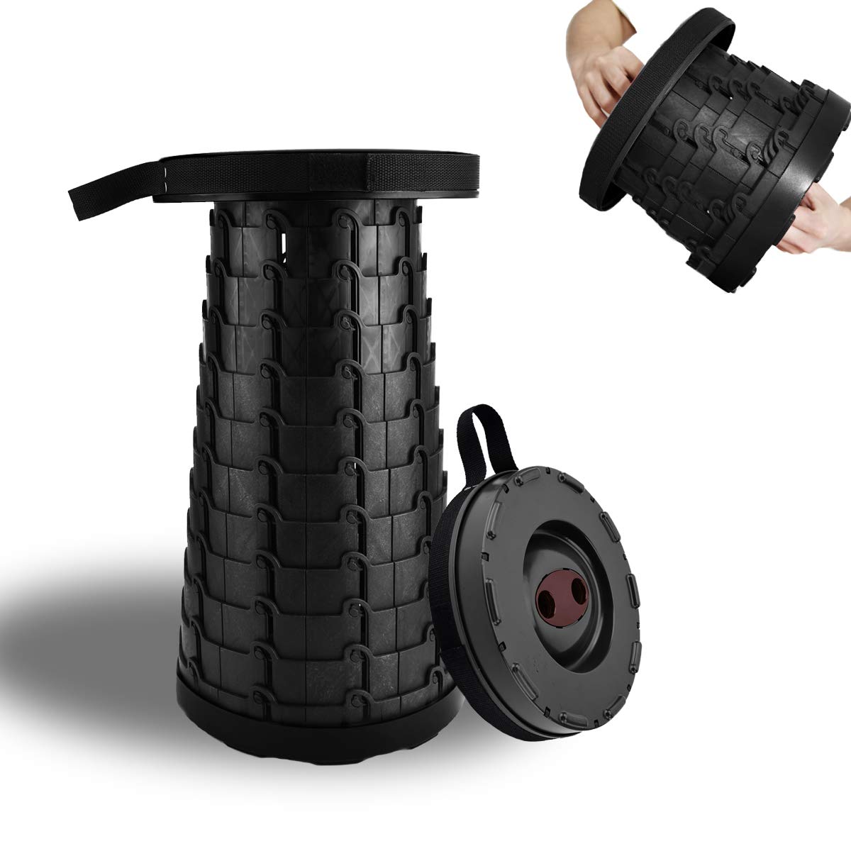 Prodigen Retractable Folding Stools Sturdy Portable Lightweight Plastic Stool, Holds up 287 Lbs, Outdoor Travel Camping Fishing Garden Folding Stool-Black