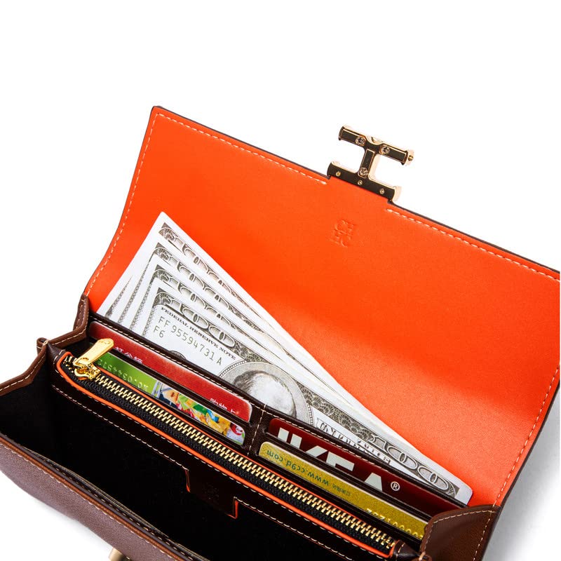 Women's purse leather handbag zero wallet card bag long wallet (Brown)