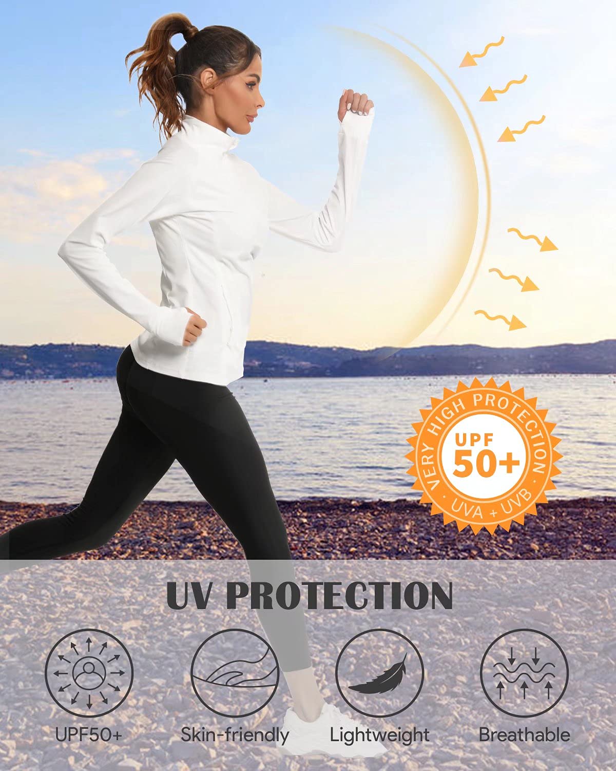 We1Fit Womens UPF 50+ Sun Protection Shirts Long Sleeve Half Zip Pullover with Pockets
