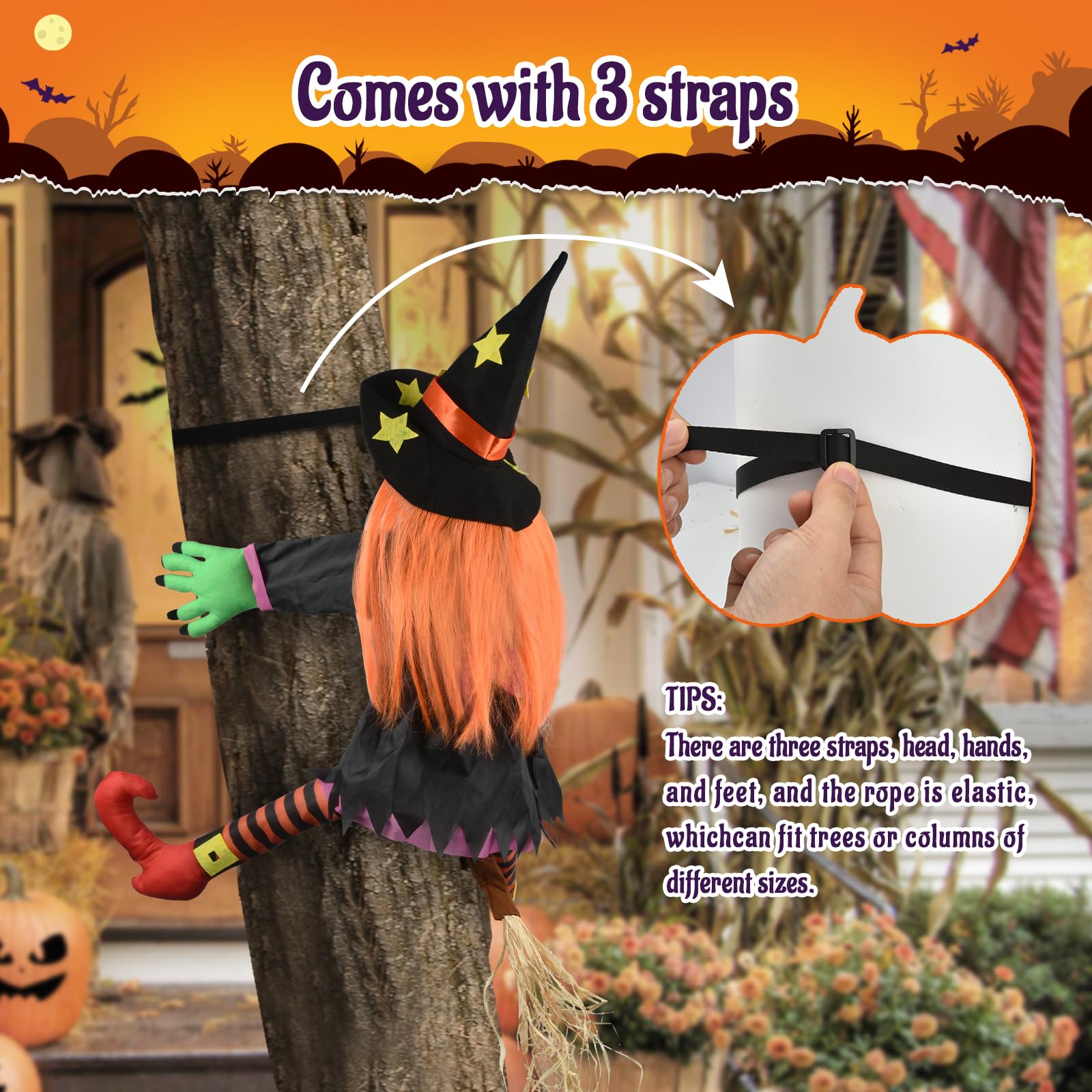SHAVINGFUN Crashing Witch Halloween Outdoor Decoration-Flying Crashed Witches,Crashing Witch into Tree Halloween,Flying Witch Decor for Front Yard, Tree, Porch, Outdoor Lawn