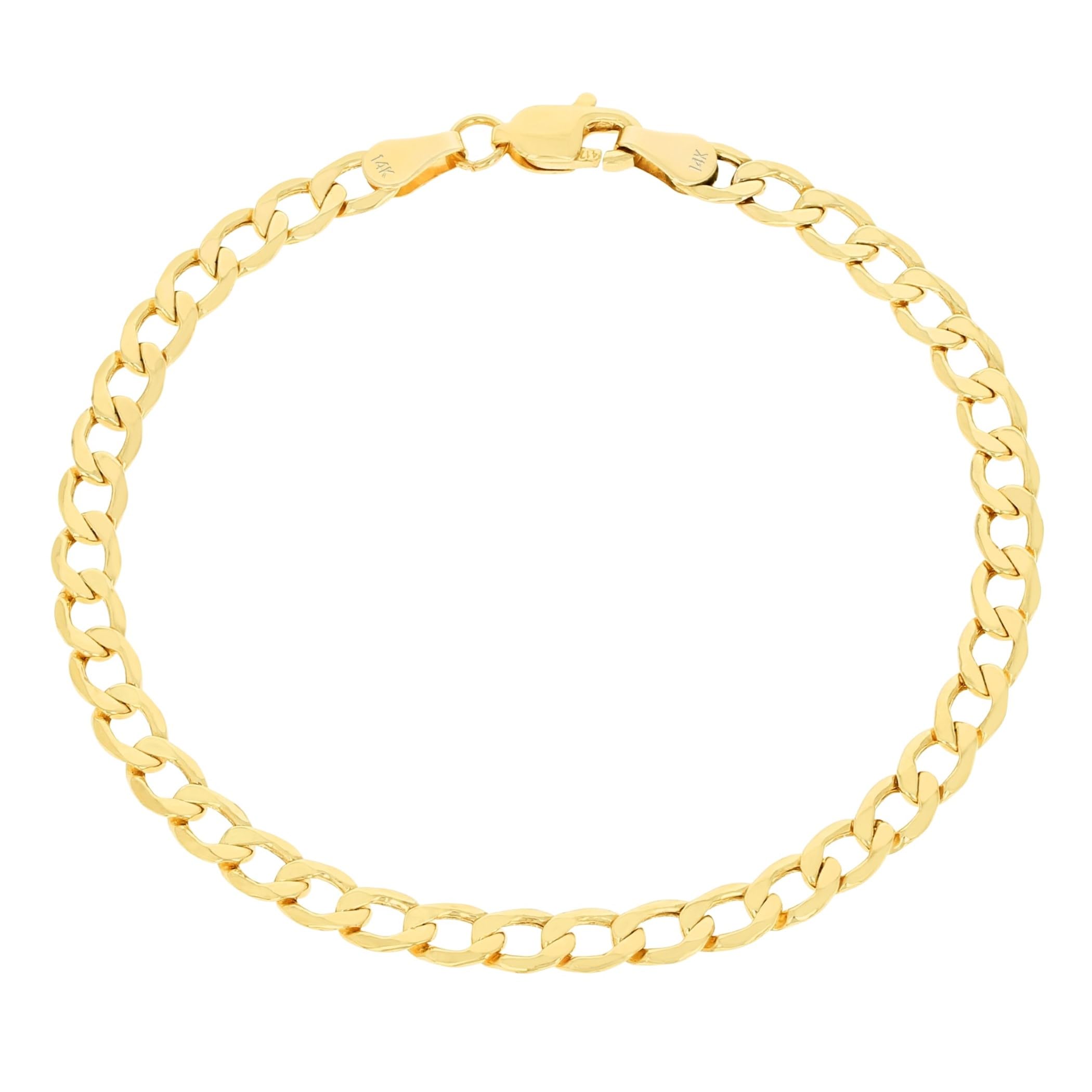 Nuragold 14k Yellow Gold 4.5mm Cuban Curb Link Chain Bracelet, Mens Womens Jewelry 7" 7.5" 8" 8.5" 9"