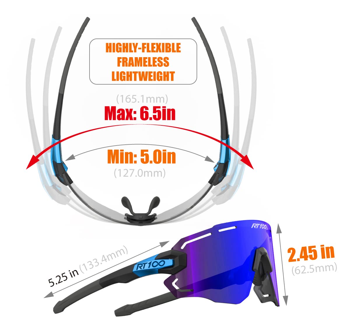 RT100 wrap around frameless Cycling Triathlon Volleyball Blue Sunglasses Women Men