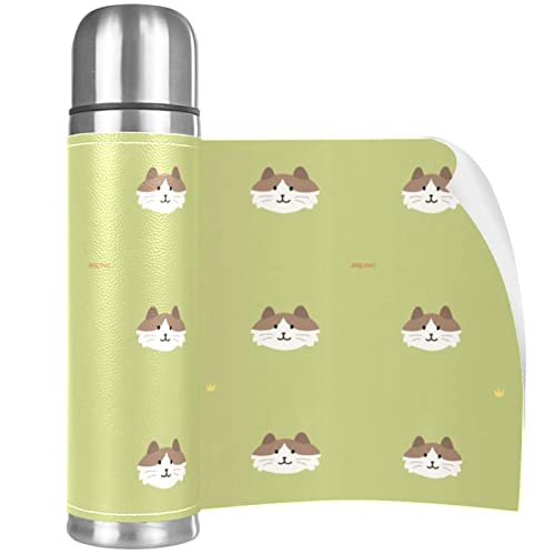 Stainless Steel Leather Vacuum Insulated Mug Strawberry Cat Thermos Water Bottle for Hot and Cold Drinks Kids Adults 16 Oz