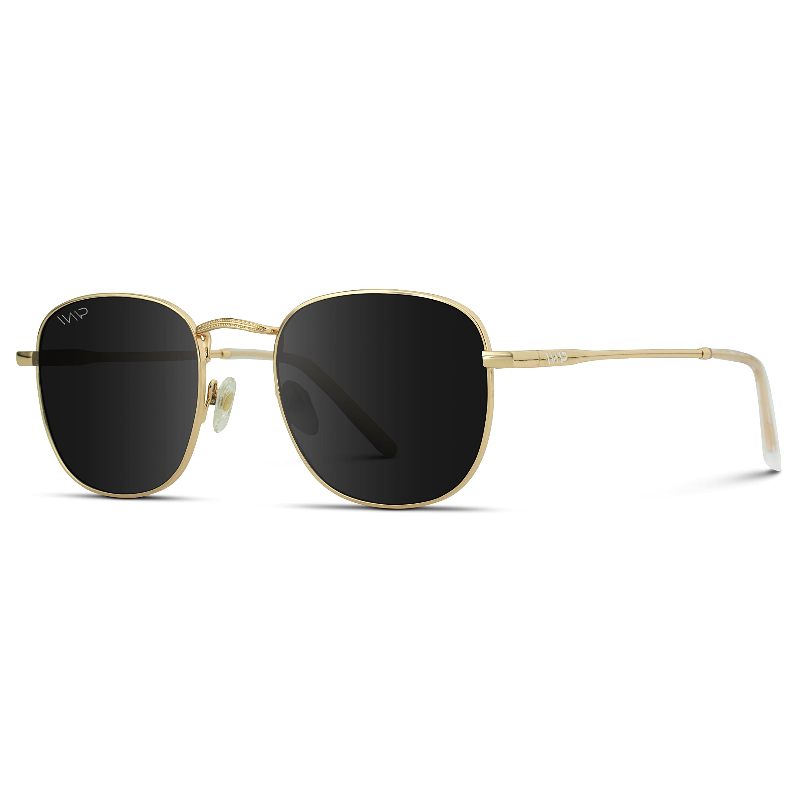 WearMe Pro WMP Eyewear - Round Metal Frame Retro Oval Shape Sunglasses For Women Polarized Lens (Gold/Black Lens)