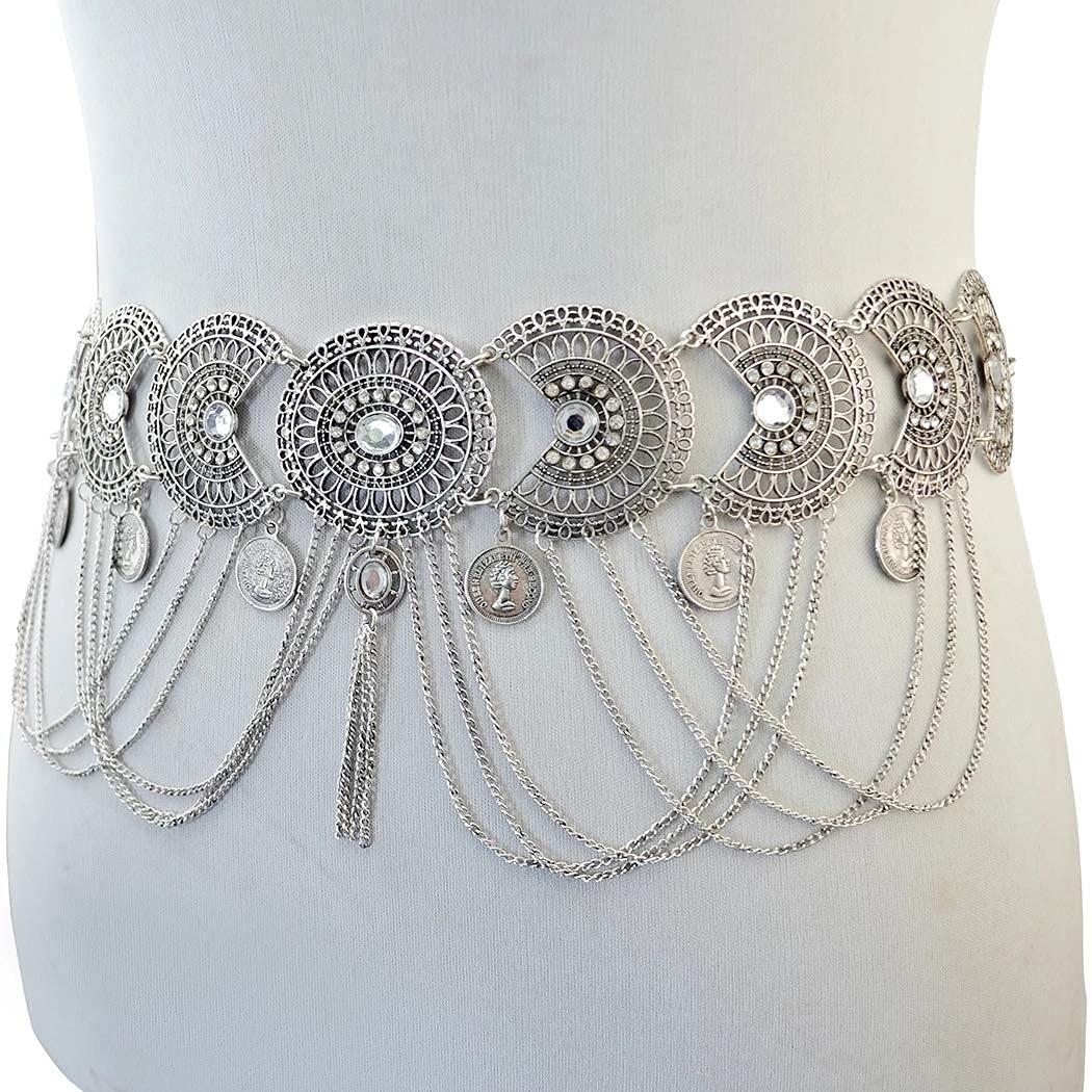 Rhinestone Tassel Belt Waist Chain Belly Body Chain Dance Indian Beach Gypsy Jewelry for Women