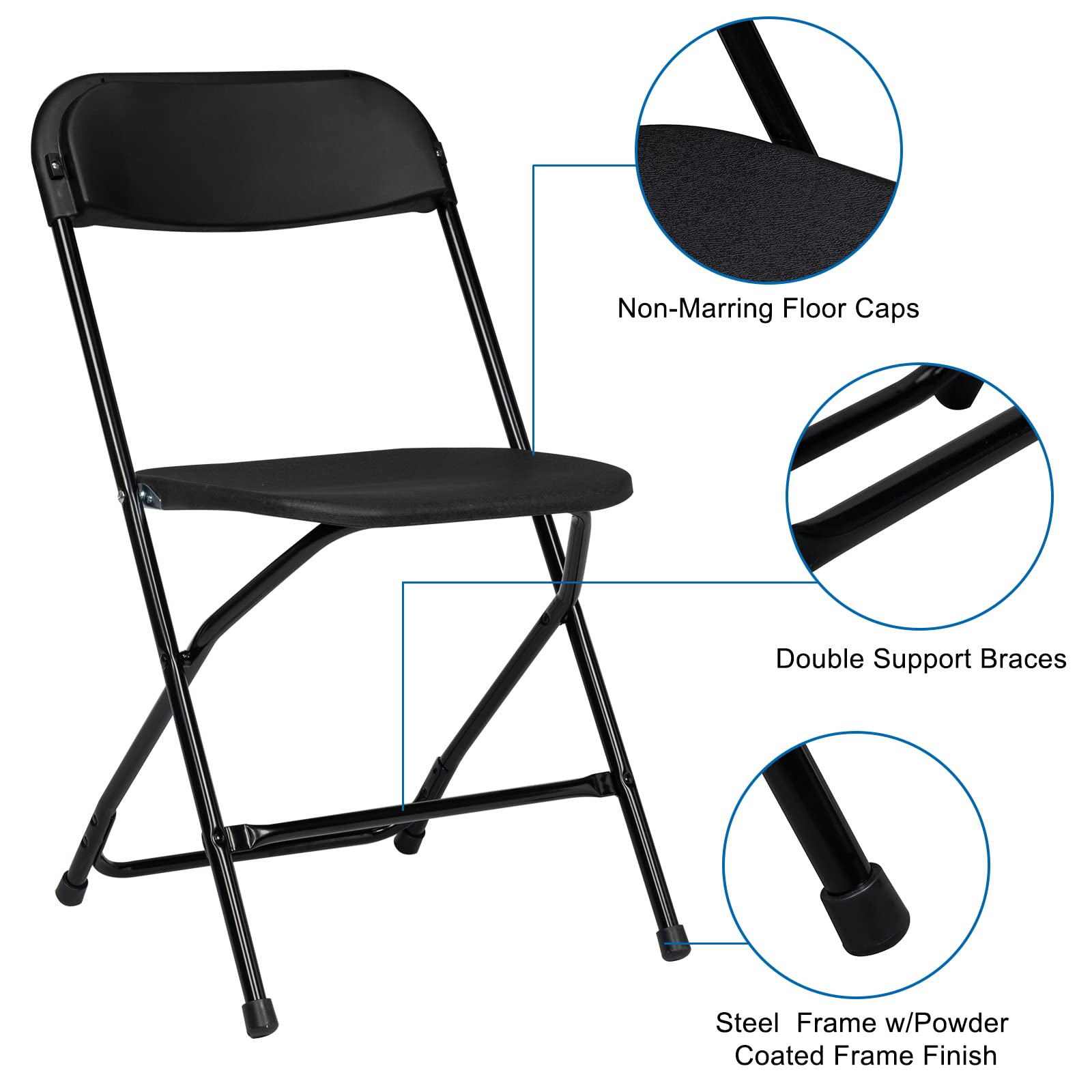 PackJoy 5 Pack Black Plastic Folding Chairs Premium Steel Frame Portable Stackable Metal Fold Up Chair for Events Office Wedding Party Pic