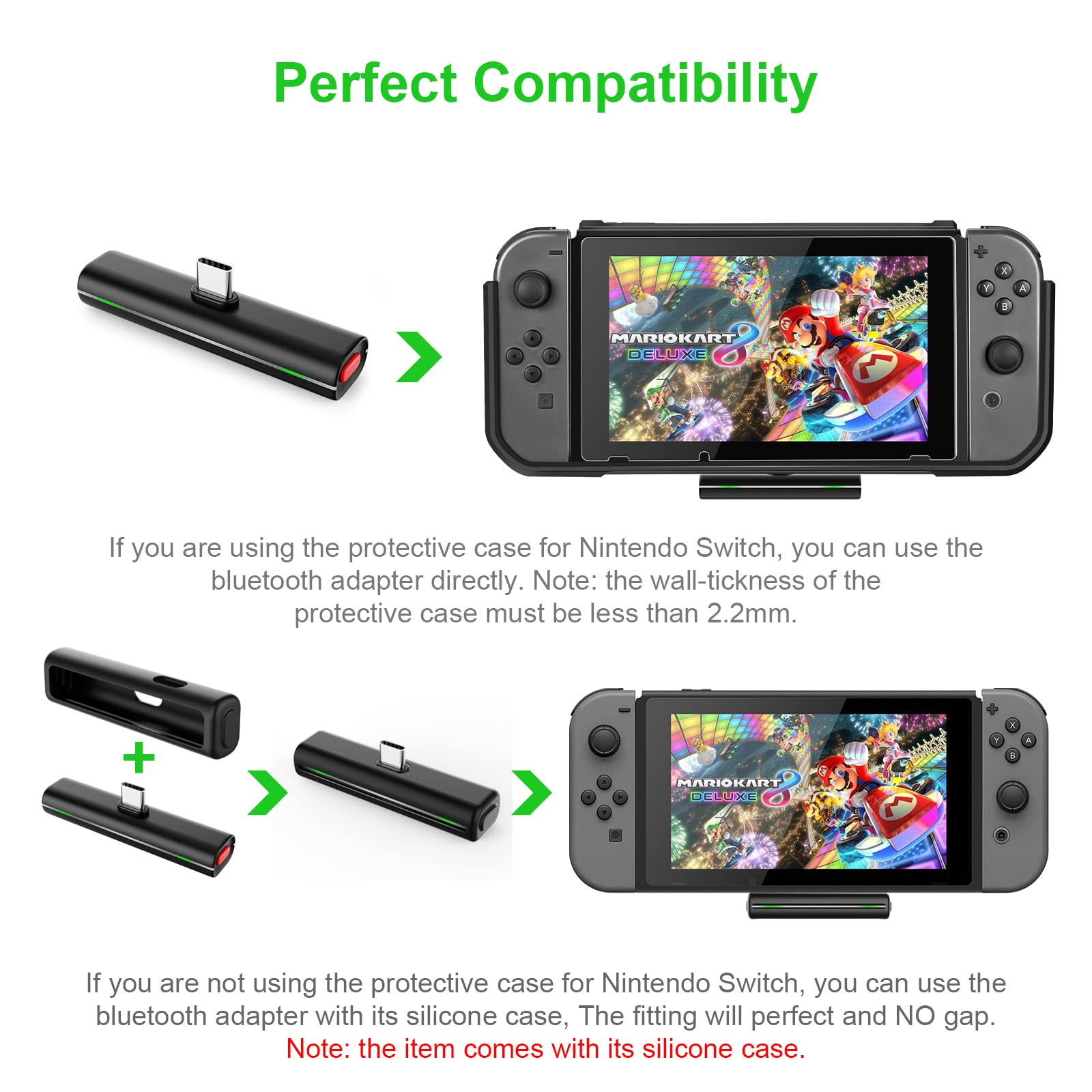 Switch Bluetooth Adapter with PD Fast Charging, ID CHINSION Dual Bluetooth 5.0 Audio Transmitter for Nintendo Switch with Protective Case Compatible with Bluetooth Headphones