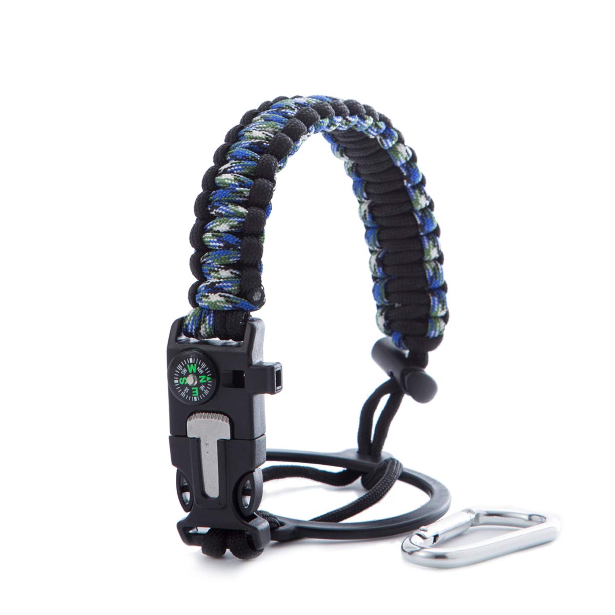 Paracord Holder Handle for Hydro Flask, Fit 12-64 oz Wide Mouth Bottles,Carrier Survival Strap Cord with Safety Ring and Carabiner(Green-Black)