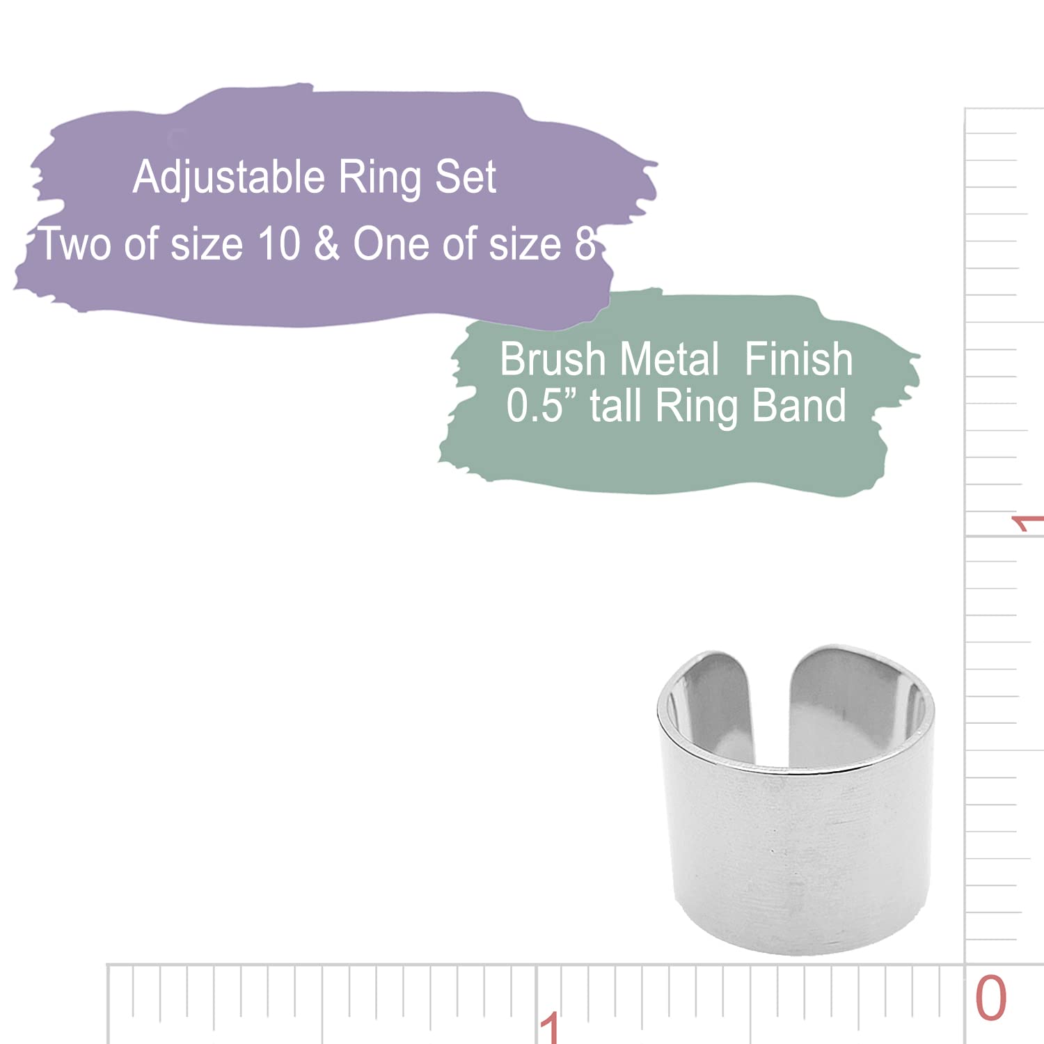 Spinningdaisy Adjustable Brushed Metal Tube Knuckle Ring Set of 3 (Silver Plated Big Size)