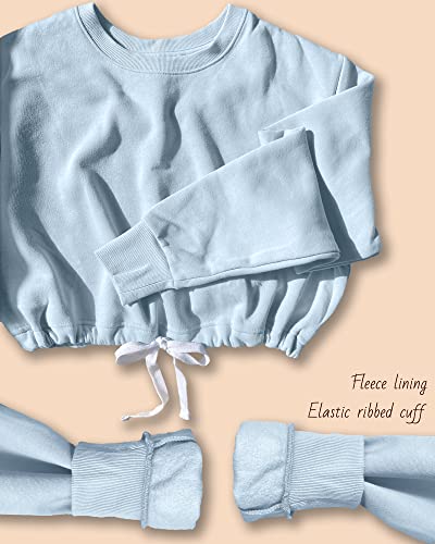 Tummy Bebe Women's Cropped Pullover Sweatshirts Fleece Crop Tops Long Sleeve CrewNeck [SkyBlue/XL]