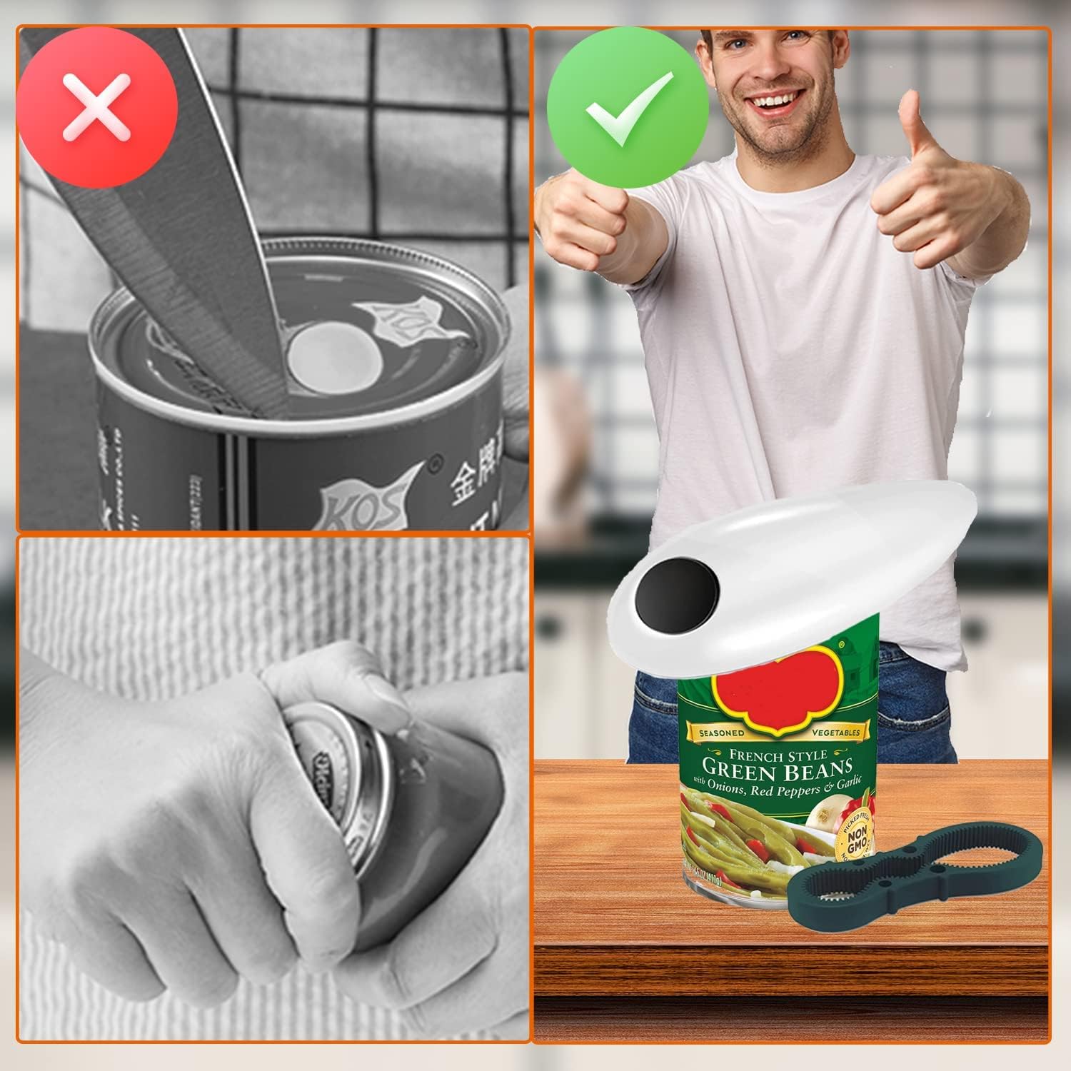 One-Touch Switch Can Opener, Electric Can Opener, Safe Smooth No Sharp Edges Can Opener for Almost Size Can, Can Opener Electric Best Kitchen Gadgets for Chefs, Arthritis and Seniors