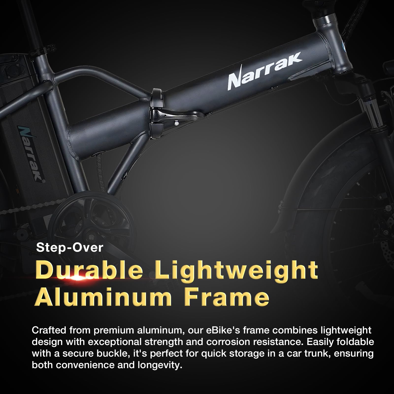NARRAK Fat Tire Folding Electric Bike 48V 624Wh lithium Removable Battery Peak 1100W Brushless Motor Max Speed 28Mph M5 large LCD Display Suspension Step-Over Frame for Adults (S127-Bk/Or)