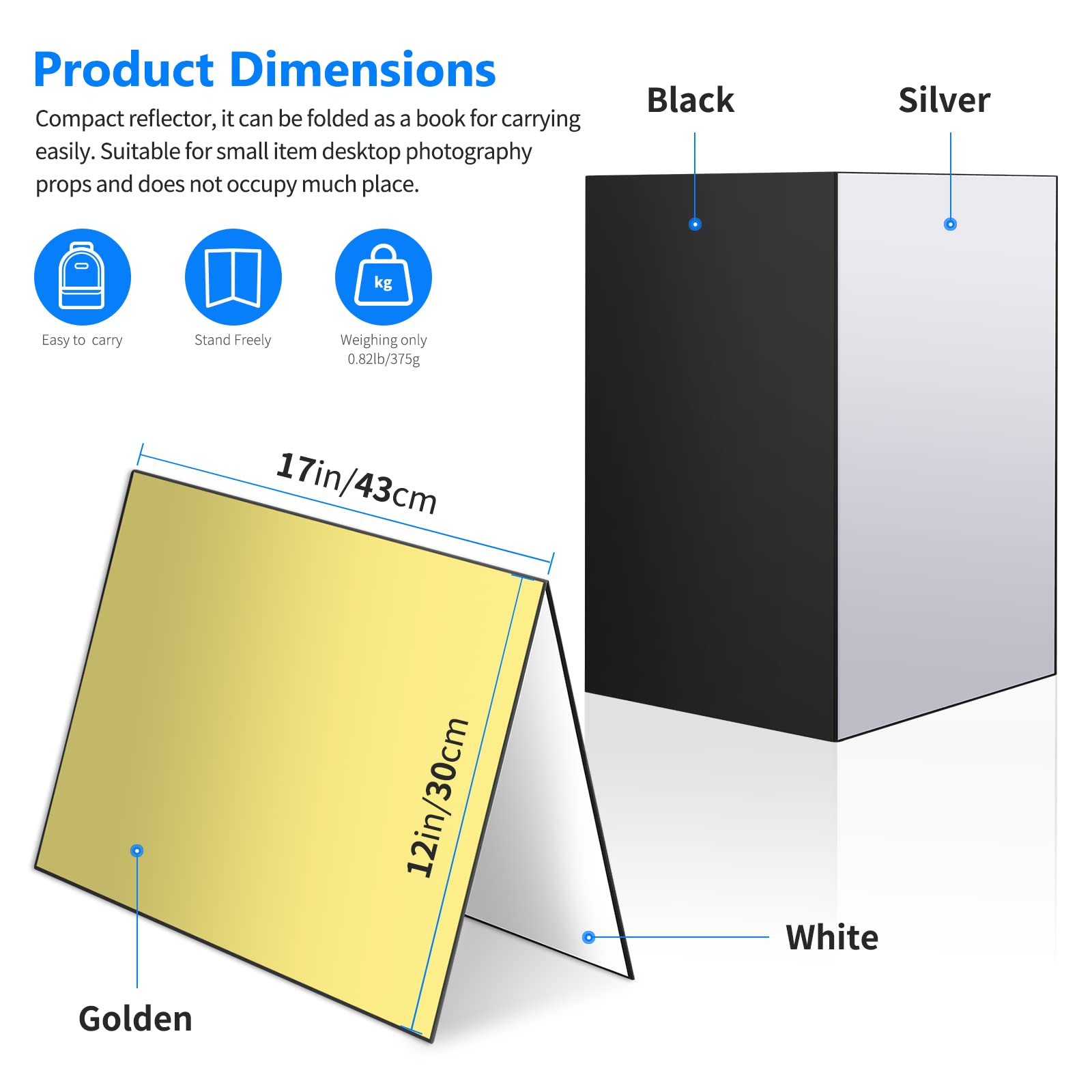 NEEWER Photography Light Reflector Cardboard, 2 Packs 4-in-1 A3 (17x12in/42x30cm) Size Studio Tabletop Folding Light Diffuser Board for Still Life, Product, Food Photography, Silver/Gold/White/Black