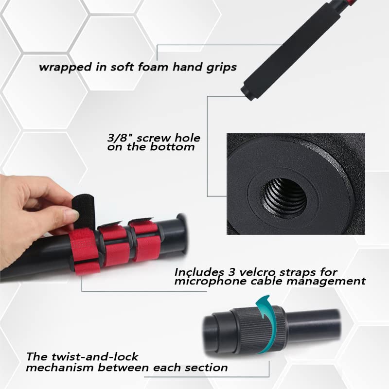 VIVEMCE Boom Pole for Shotgun Mic, Professional Boom Mic Pole for Video Recording,3-Section Extendable Rod From 3.1ft to 8.3ft Adjustable Length with 1/4" and 3/8" to 5/8" Threads