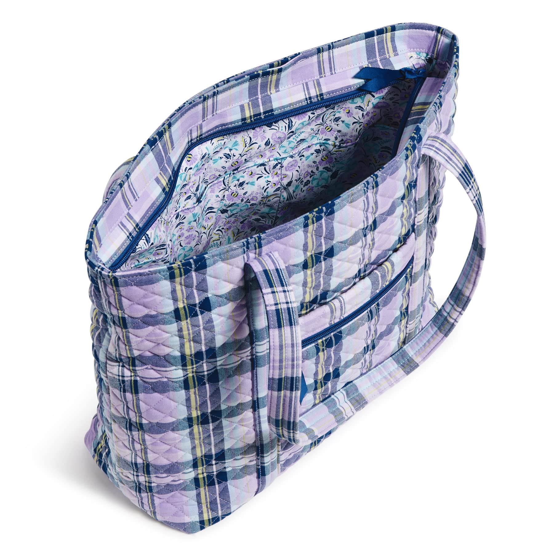 Vera Bradley Women's Cotton Vera Tote Bag, Island Tile Blue - Recycled Cotton, One Size