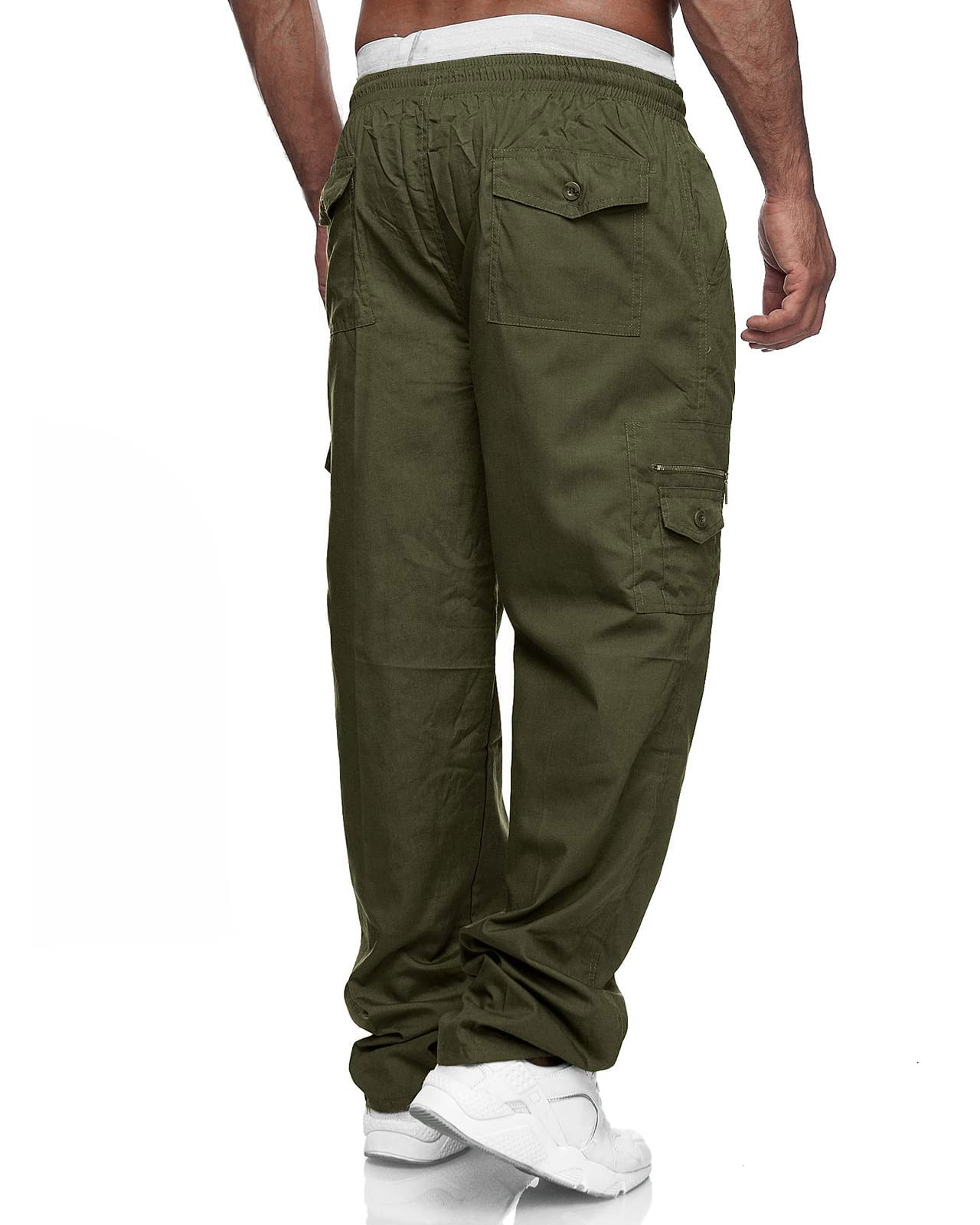 WZIKAI Mens Cargo Pants Relaxed Fit Drawstring Joggers Sweatpants for Men Workout Casual Long Trousers Army Green XXL