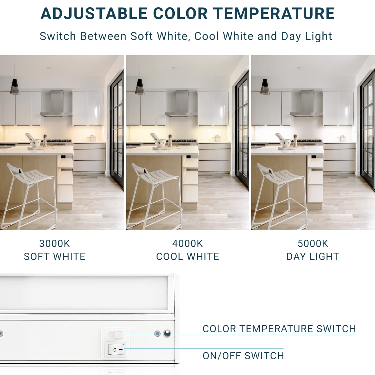 Parmida LED Technologies LED Swivel Under Cabinet Lighting, Hardwired or Plug-in Installation, 24", 14W, 3CCT Color Selectable - 3000/4000K/5000K, Rotatable Lens, Dimmable, Linkable, 120V, 840LM