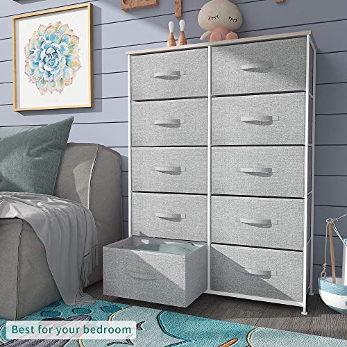 YITAHOME 10 Drawer Dresser Bundle - Fabric Storage Towers (Charcoal + Light Grey)