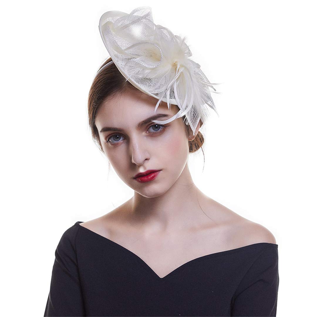 Wedding Cocktail Hat Formal Net Yarn Feather Hat Ladies Party Church Hat Girl Accessories White