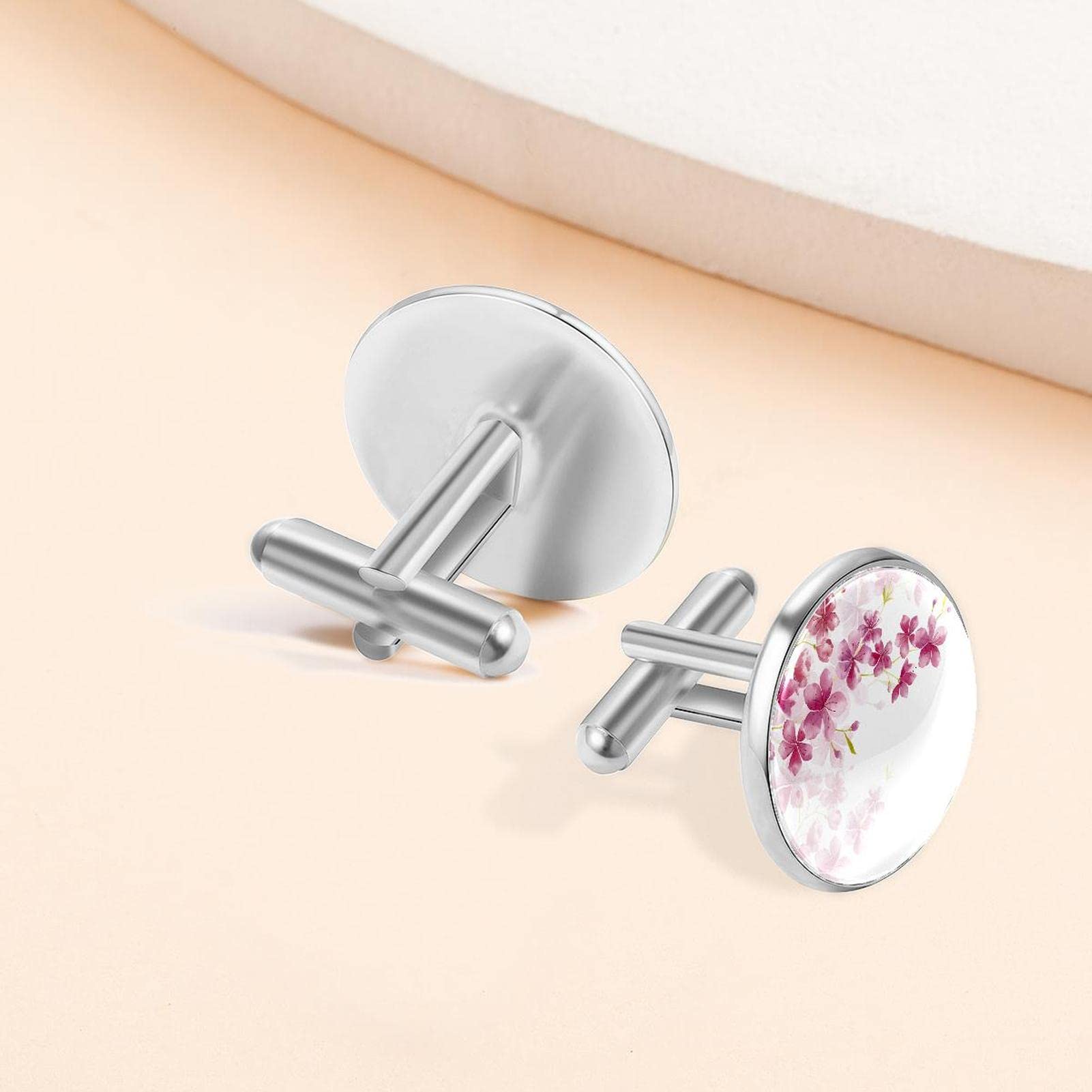 Watercolor Cherry Blossom, Cufflinks and Studs Set for Tuxedo Shirts Business Wedding