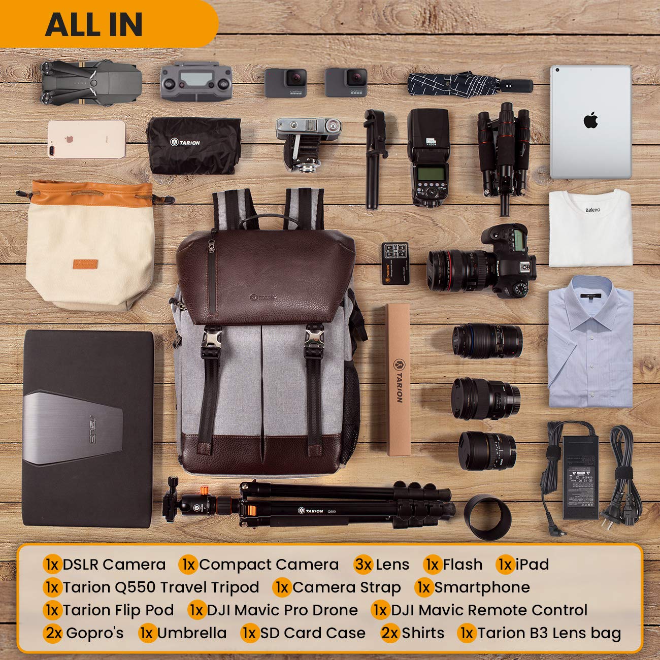 TARION Camera Backpack Waterproof Camera Bag Waterproof Certified IPX5 Large Capacity Side Access with 15.6 Inch Laptop Compartment Rain Cover for Women Men Photographer Lens Tripod Tablets