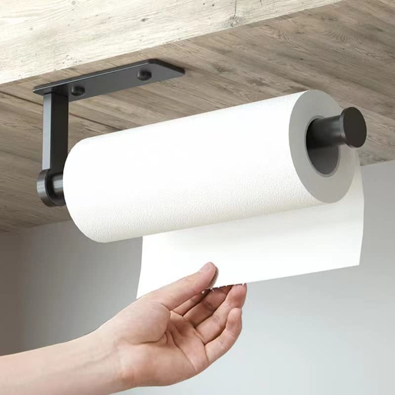 Paper Towel Holder, Aheucndg Wall Mount Paper Towel Holder, for Kitchen or Bathroom Self-Adhesive or Drill Mounting Paper Roll Holder (Black 1Pack)
