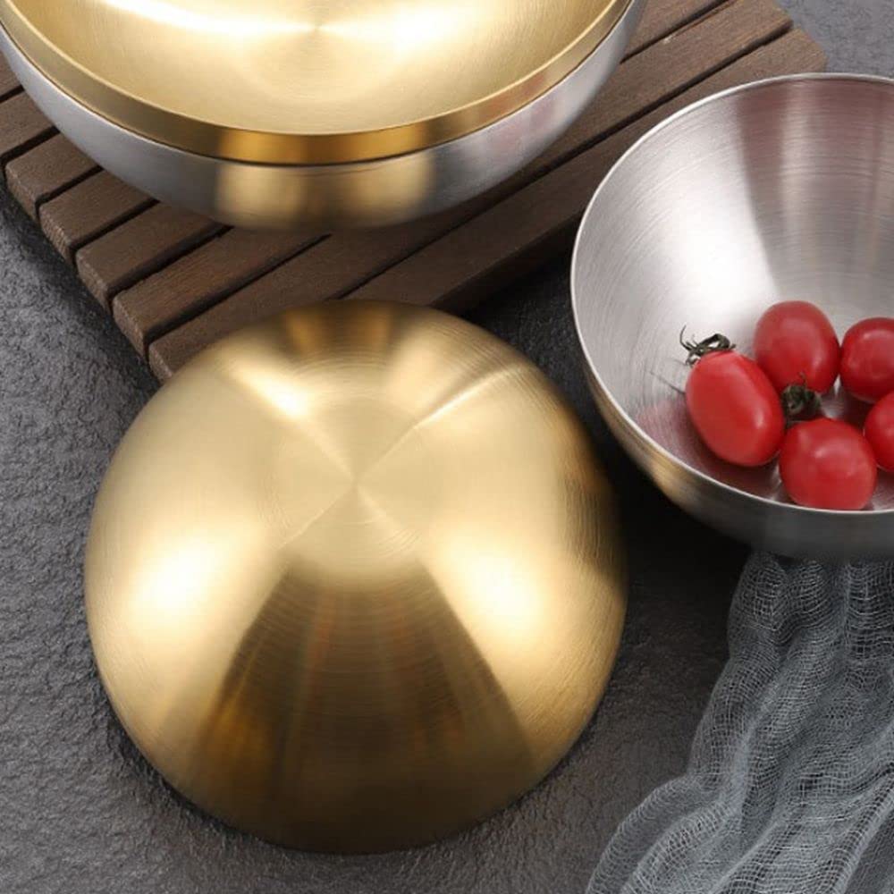 Stainless Steel Salad Bowls, Large Capacity Food Containers Heat Insulated Bowls, Household Flatware Mixing Bowls Soup Bowls(20cm,gold)