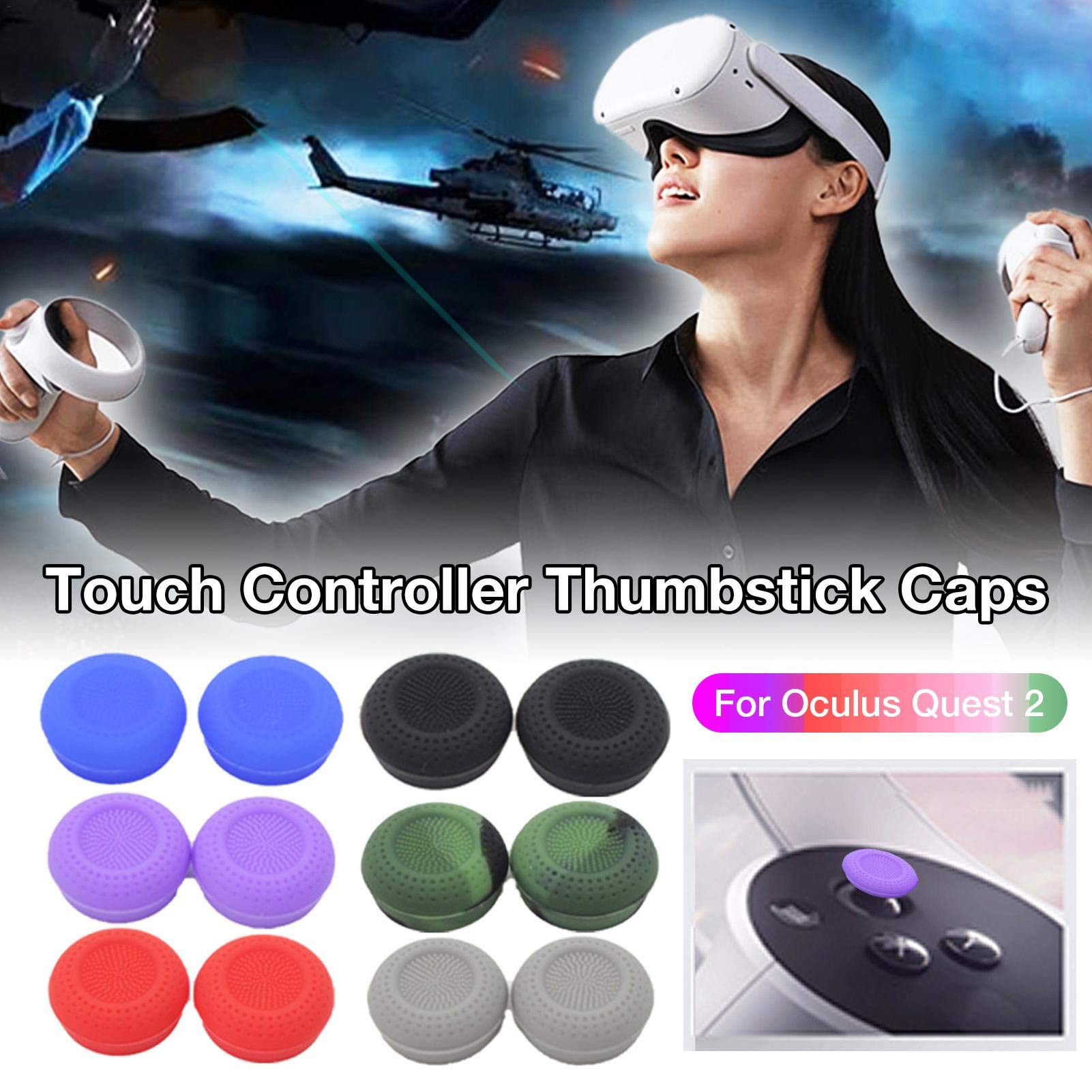Silicone Thumbstick Caps for Oculus Quest 2 VR, Touch Controller Accessories Replacement Parts Soft Thumb Grip Cap Cover Multiple Colour, Silicone VR Protect Cover Anti-Skid Cap