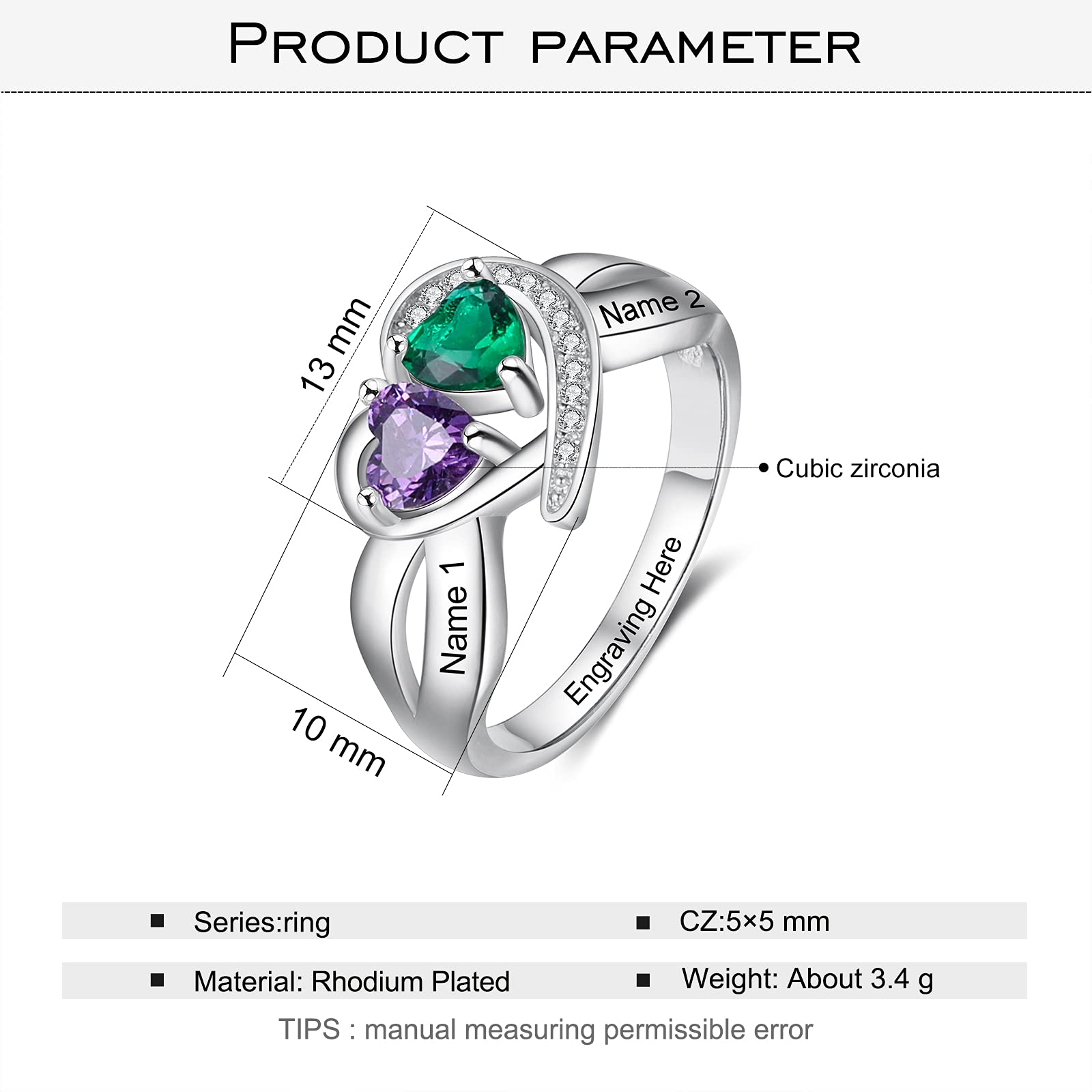 Personalized Mother Promise Rings for Her Forever Love Wedding Engagement Rings 2 Simulated Birthstone Rings for Women
